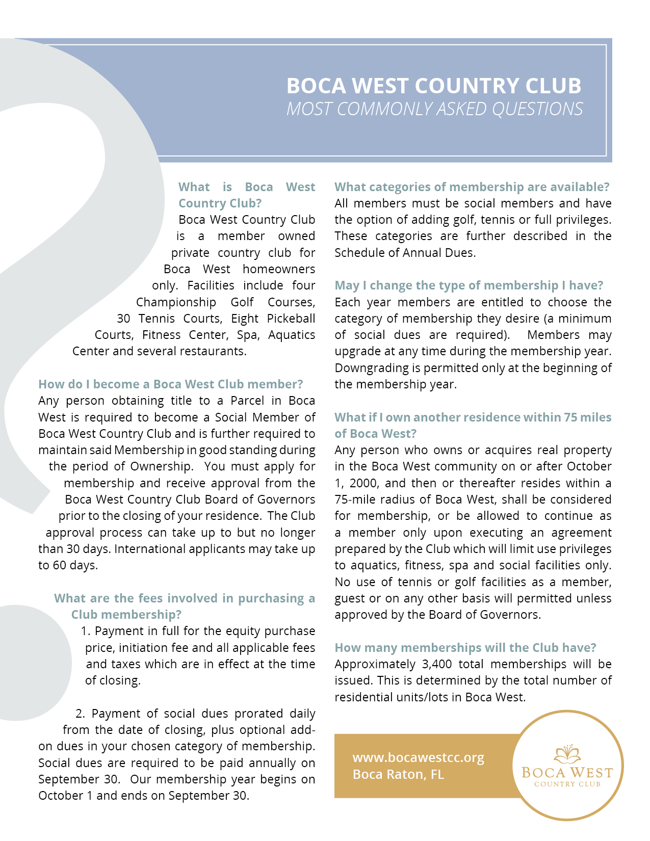 Boca West | Membership Information