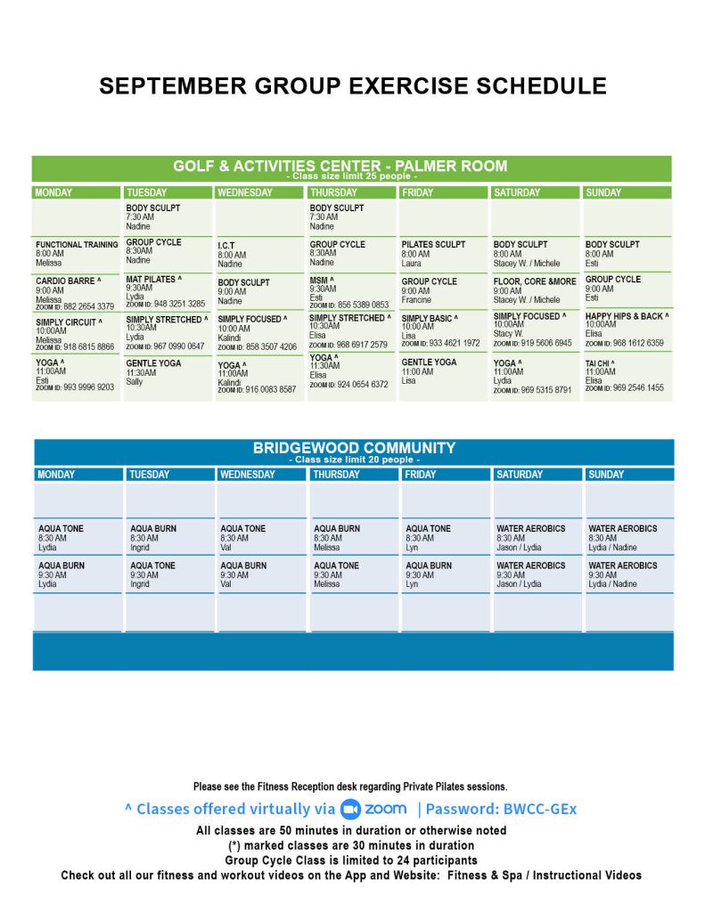 Boca West | Group Exercise Schedule