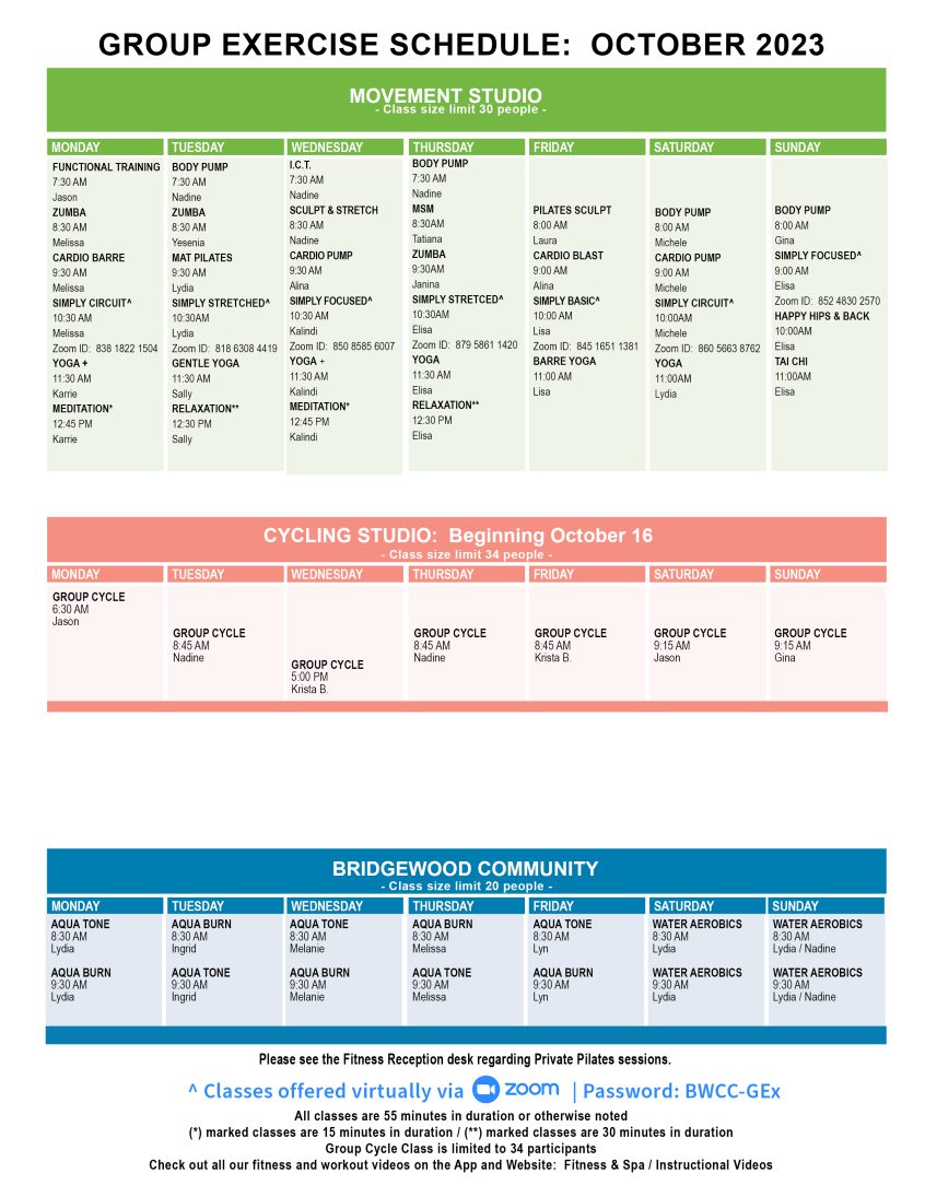 Boca West | Group Exercise Schedule