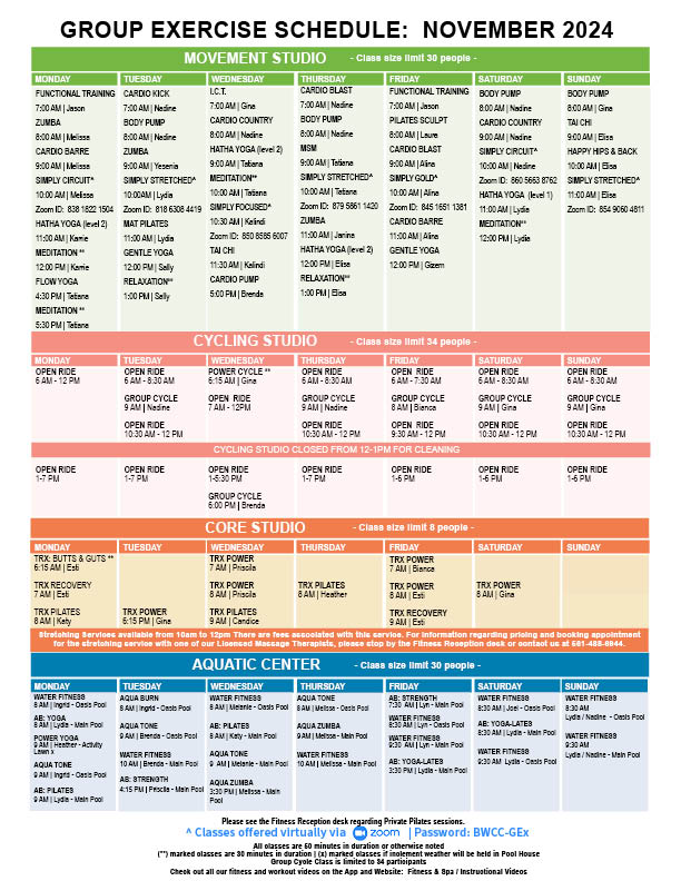 Boca West | Group Exercise Schedule