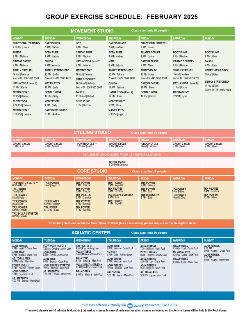 Boca West | Group Exercise Schedule