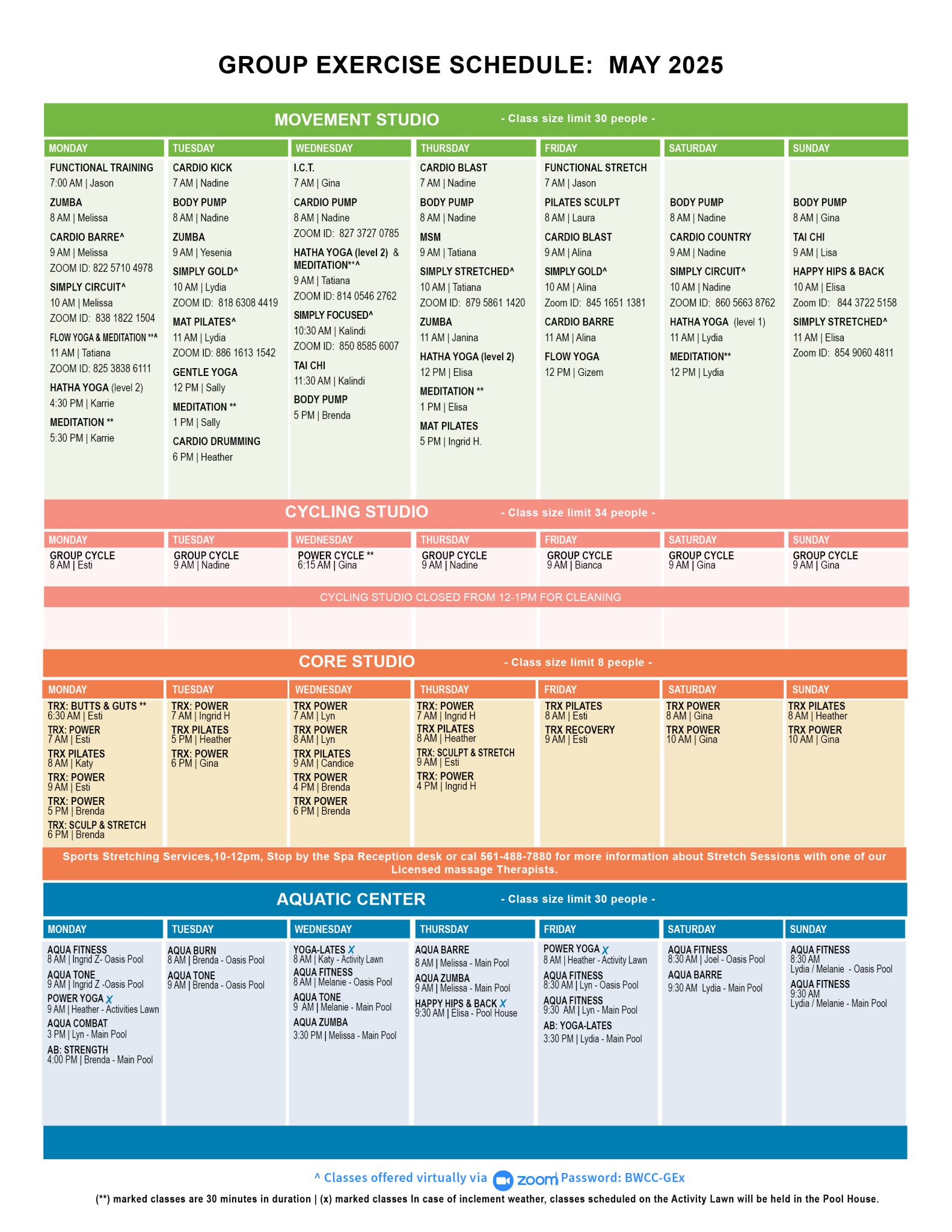 Boca West | Group Exercise Schedule