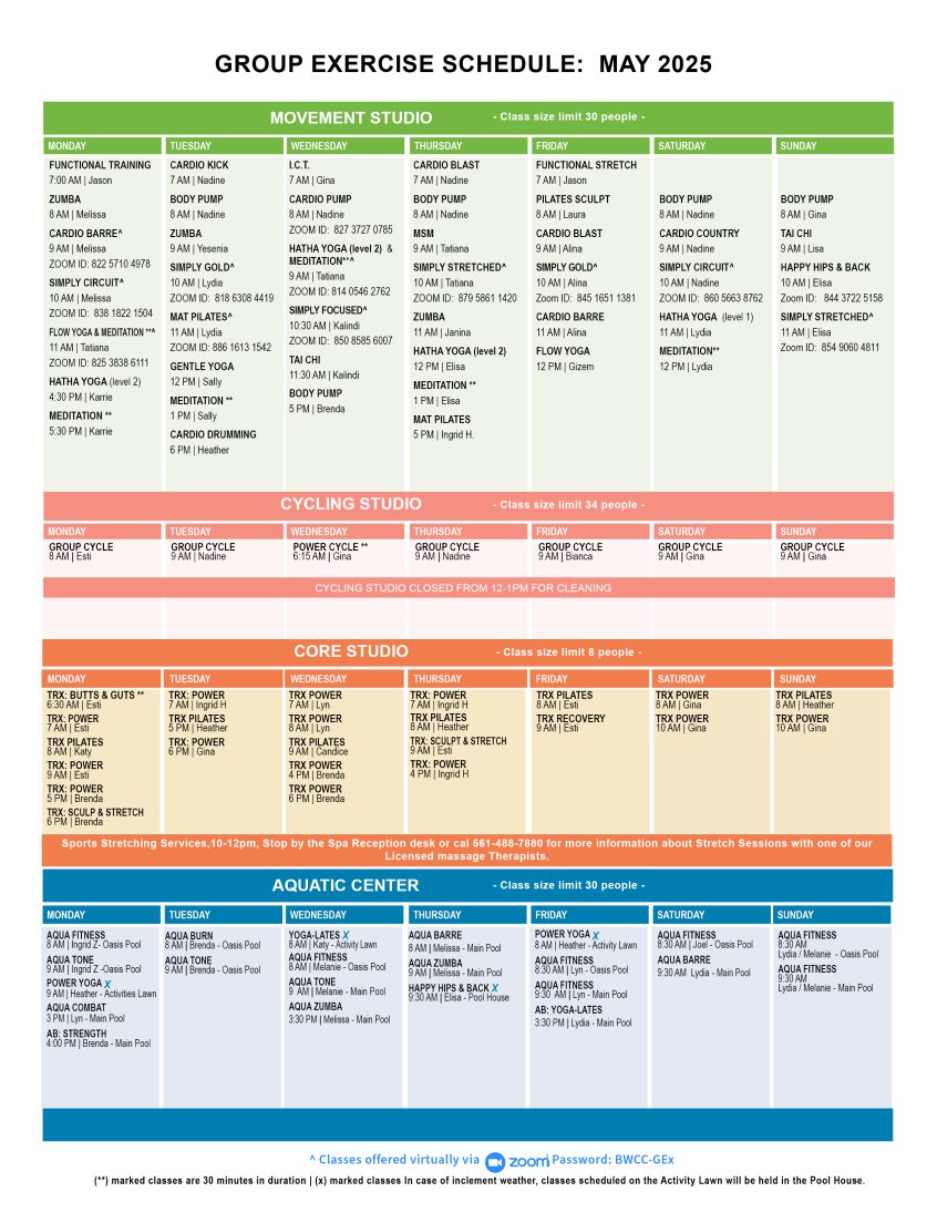 Boca West | Group Exercise Schedule