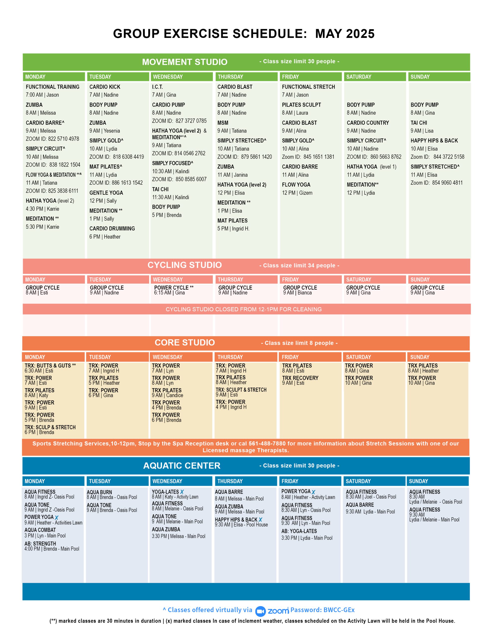 Boca West | Group Exercise Schedule